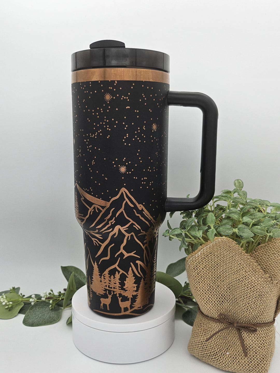 Custom Engraved Cup | Mountain Forest Tumbler | Starry Night Engraved ...