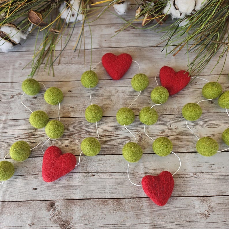 Whimsical Green and Red Heart Garland Home Décor Festive Party ...
