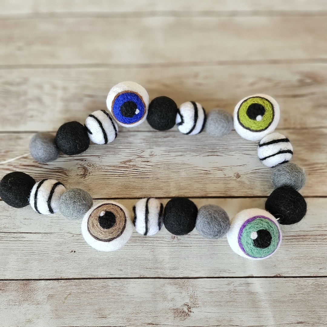 Eyeball Halloween Felt Ball Garland | Monster Eyes | Black, Grey ...