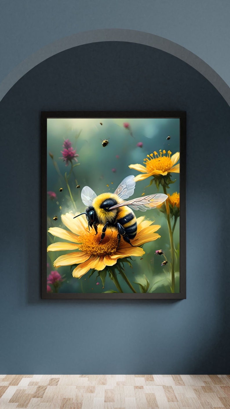 Bee Flower Digital Art Print Wall Art Digital Download Home Decor ...