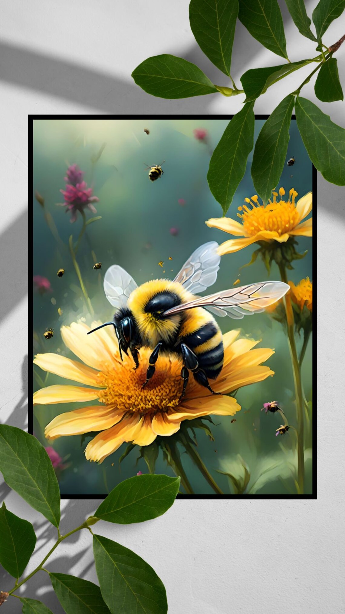 Bee Flower Digital Art Print Wall Art Digital Download Home Decor ...