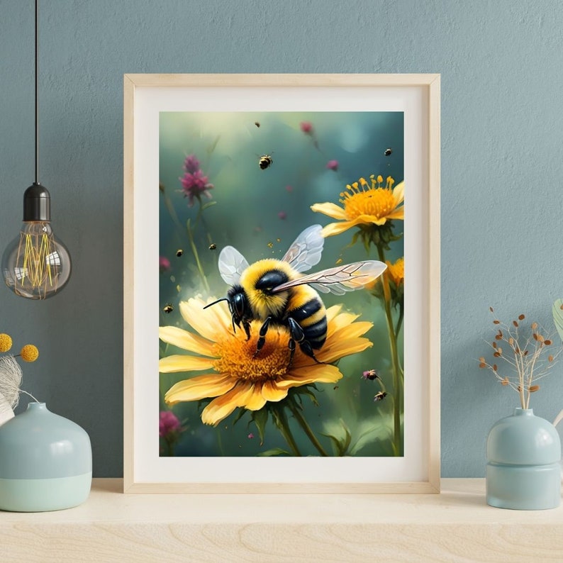Bee Flower Digital Art Print Wall Art Digital Download Home Decor ...