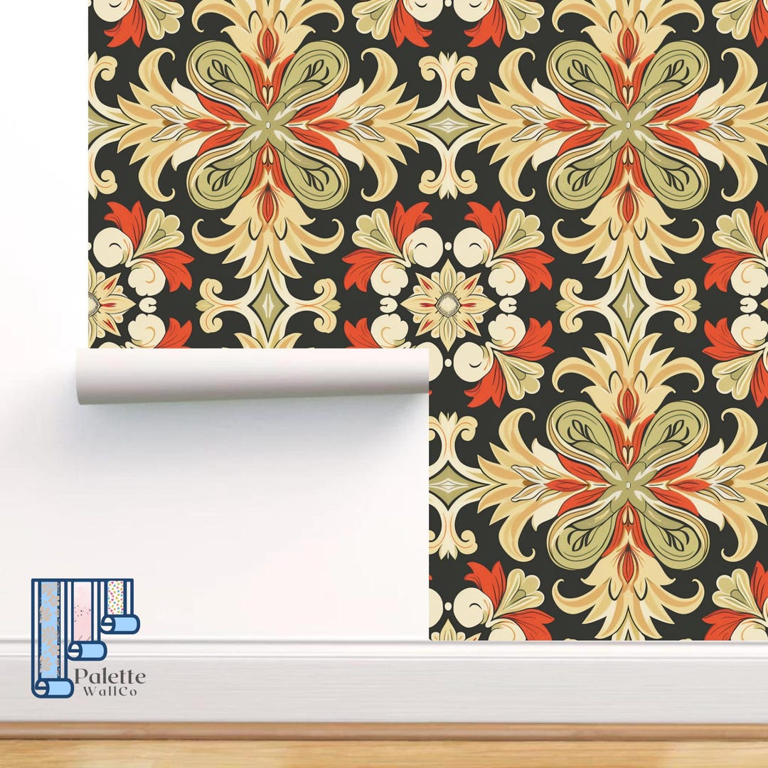 Boho Fabric Design Wallpaper, Vintage Peel and Stick Wallpaper, Herbal ...