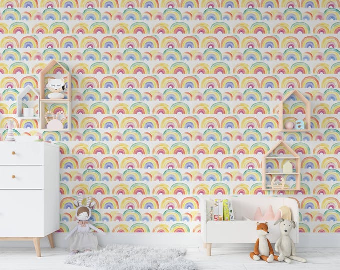 Rainbow Kids Wallpaper, Children Wall Mural, Nursery Peel and Stick ...
