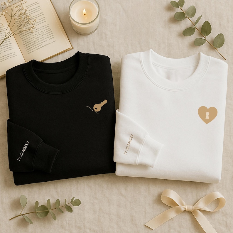 Custom Unisex Couple Sweatshirt, Heart and Key Sweatshirt, Personalized ...