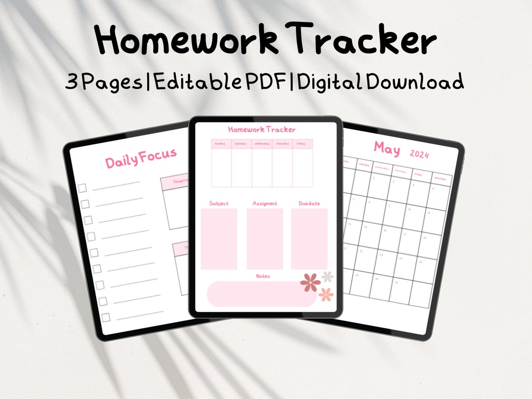 Pink Homework Tracker - Calendar - Digital Download - 3 Pages - Etsy