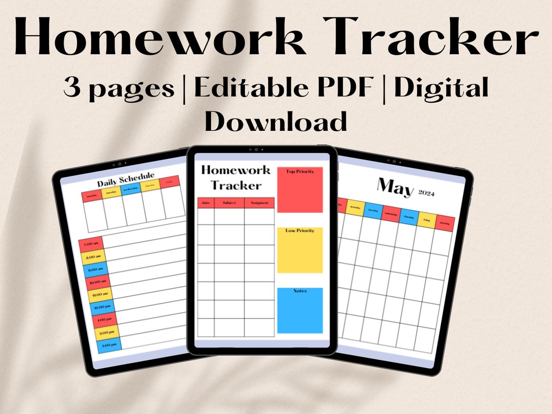 Pastel Rainbow Homework Tracker - Calendar - 3 Page Digital Download - Etsy