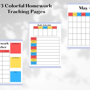 Pastel Rainbow Homework Tracker - Calendar - 3 Page Digital Download - Etsy