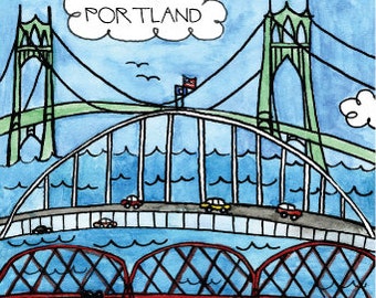 Portland Bridges / Illustrated Print / Portland, Oregon Poster - Etsy