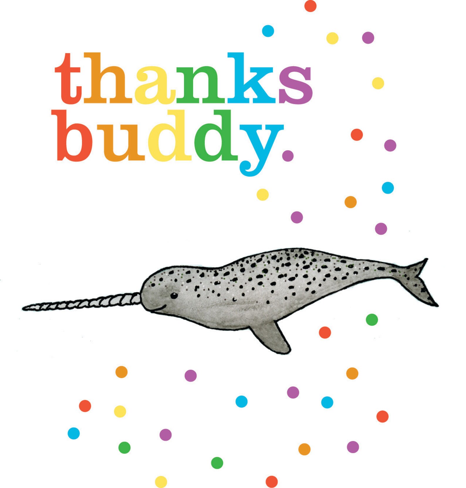 Thanks Buddy Narwhal Thank You Card - Etsy