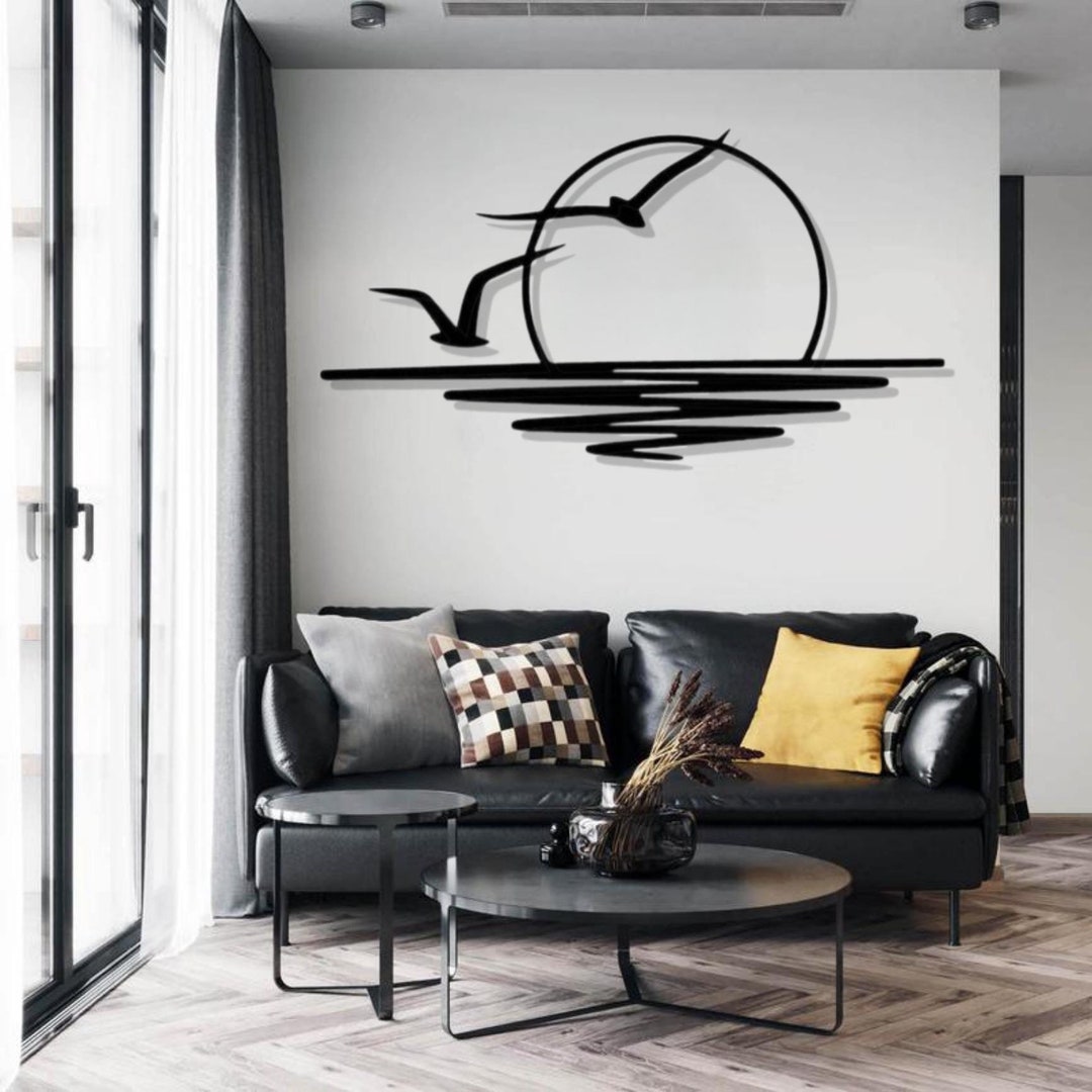 Sun and Seagulls Wall Decor, Abstract Sunset Home Decor, Minimalist ...