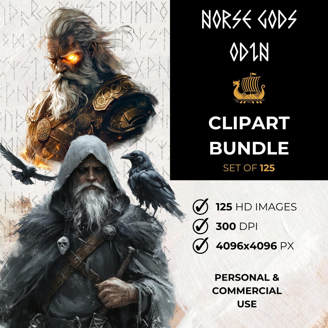 Odin Watercolor Clip Art Bundle: Norse God Illustrations Viking Clipart ...