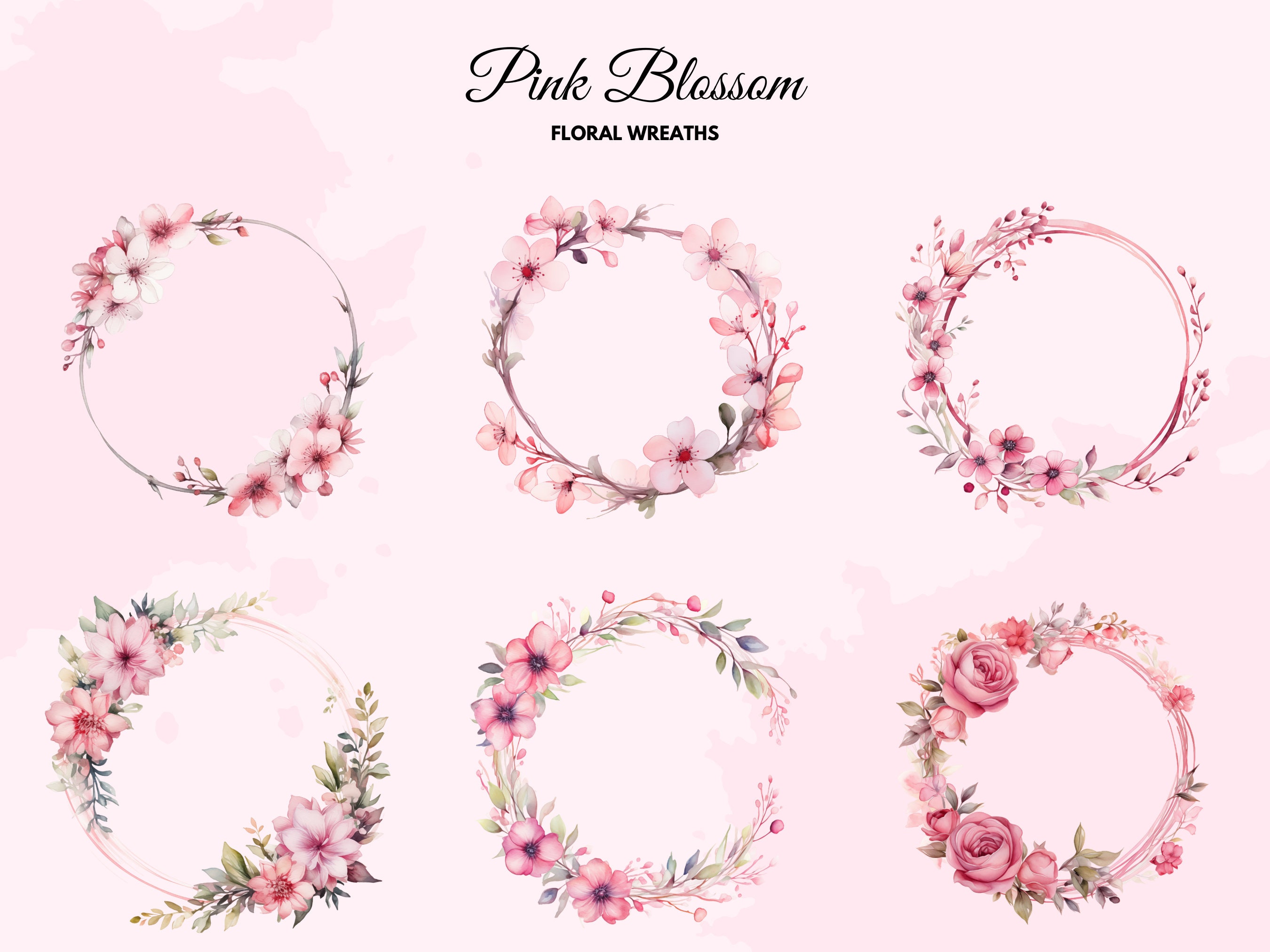 Pink Watercolor Floral Wreaths, Watercolor Flowers, Watercolor Borders ...