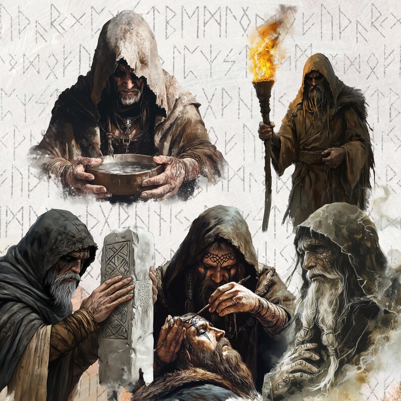 Viking Priest Watercolor Clip Art: Norse Mystics PNG (digital Download ...