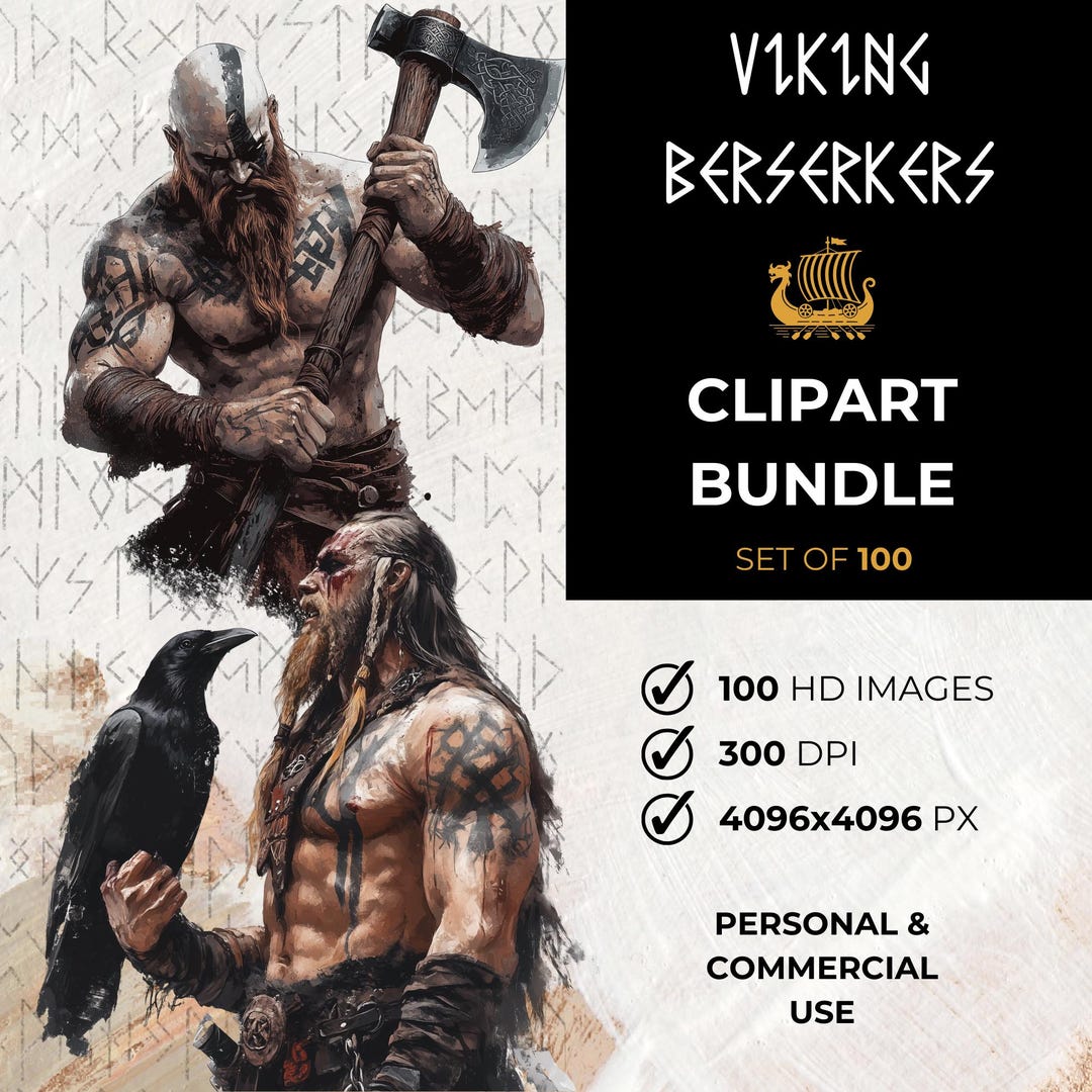 Viking Berserkers Watercolor Clip Art: Norse Warriors PNG (instant ...