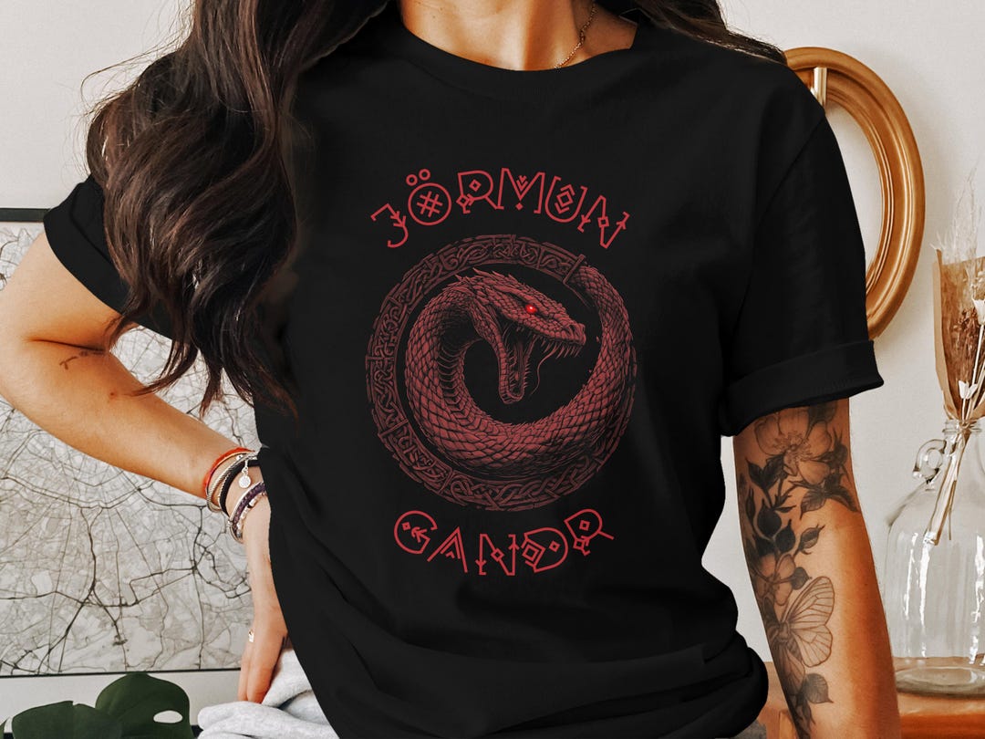 Viking Norse Mythology Jormungandr T-shirt, Serpent Design Graphic Tee ...