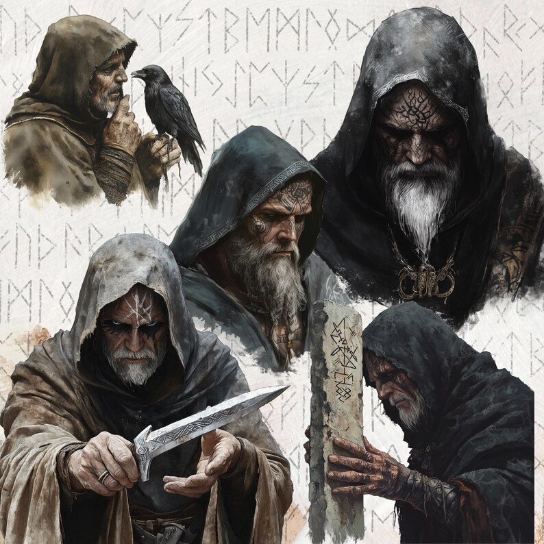 Viking Priest Watercolor Clip Art: Norse Mystics PNG (digital Download ...