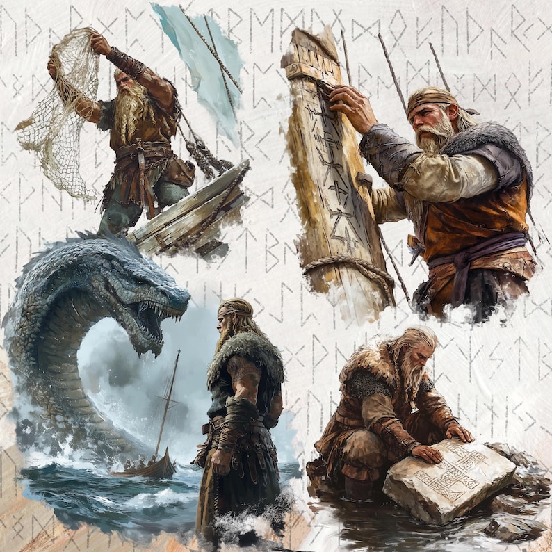 Viking Sailors Watercolor Clip Art: Norse Warriors PNG Bundle (digital ...