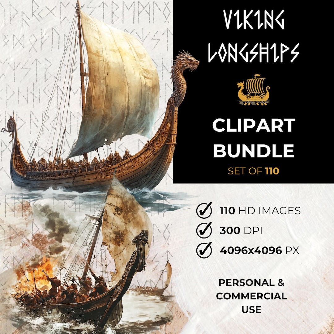 Viking Longships Watercolor Clipart: Norse Warriors PNG Bundle (110 ...