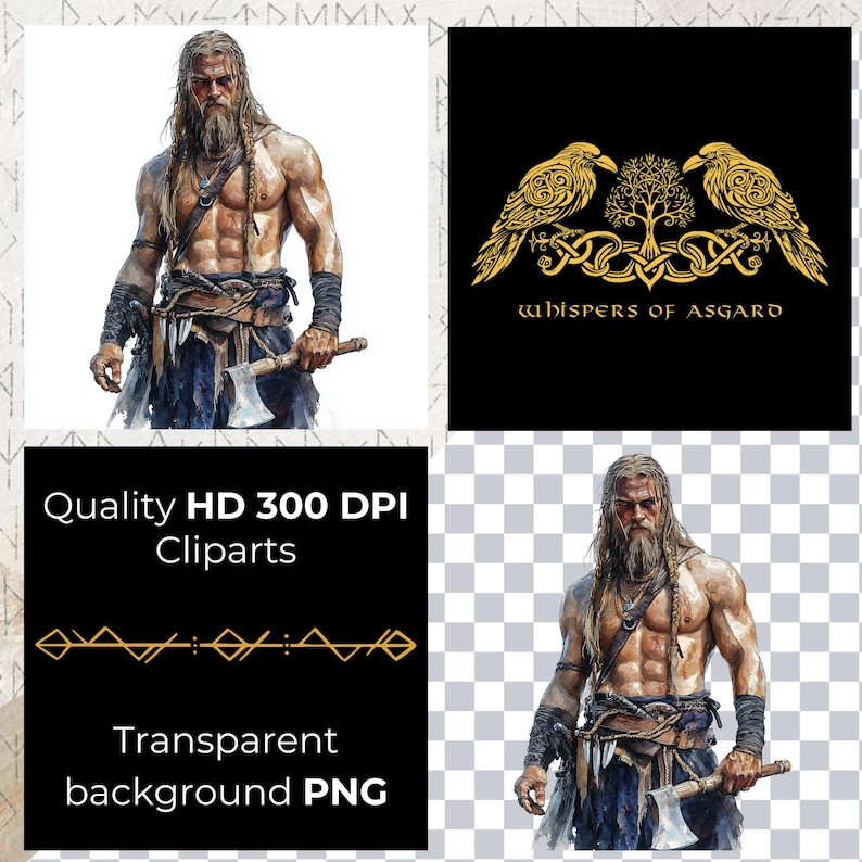 Viking Sailors Watercolor Clip Art: Norse Warriors PNG Bundle (digital ...