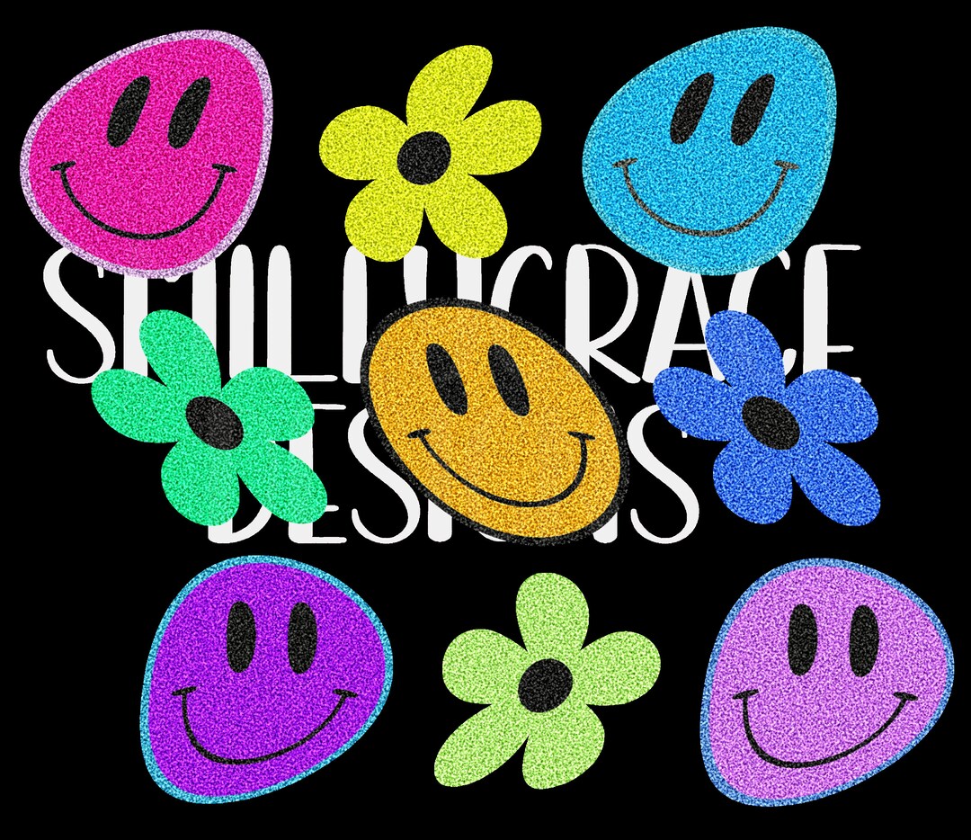 Glitter Smiley Face, Flowers TRENDING PNG FILE - Etsy