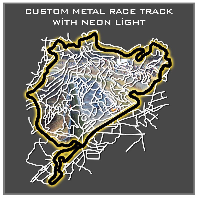 Custom Racetrack Metal Wall Art, Metal Racetrack, Neon Wall Decor, Car ...