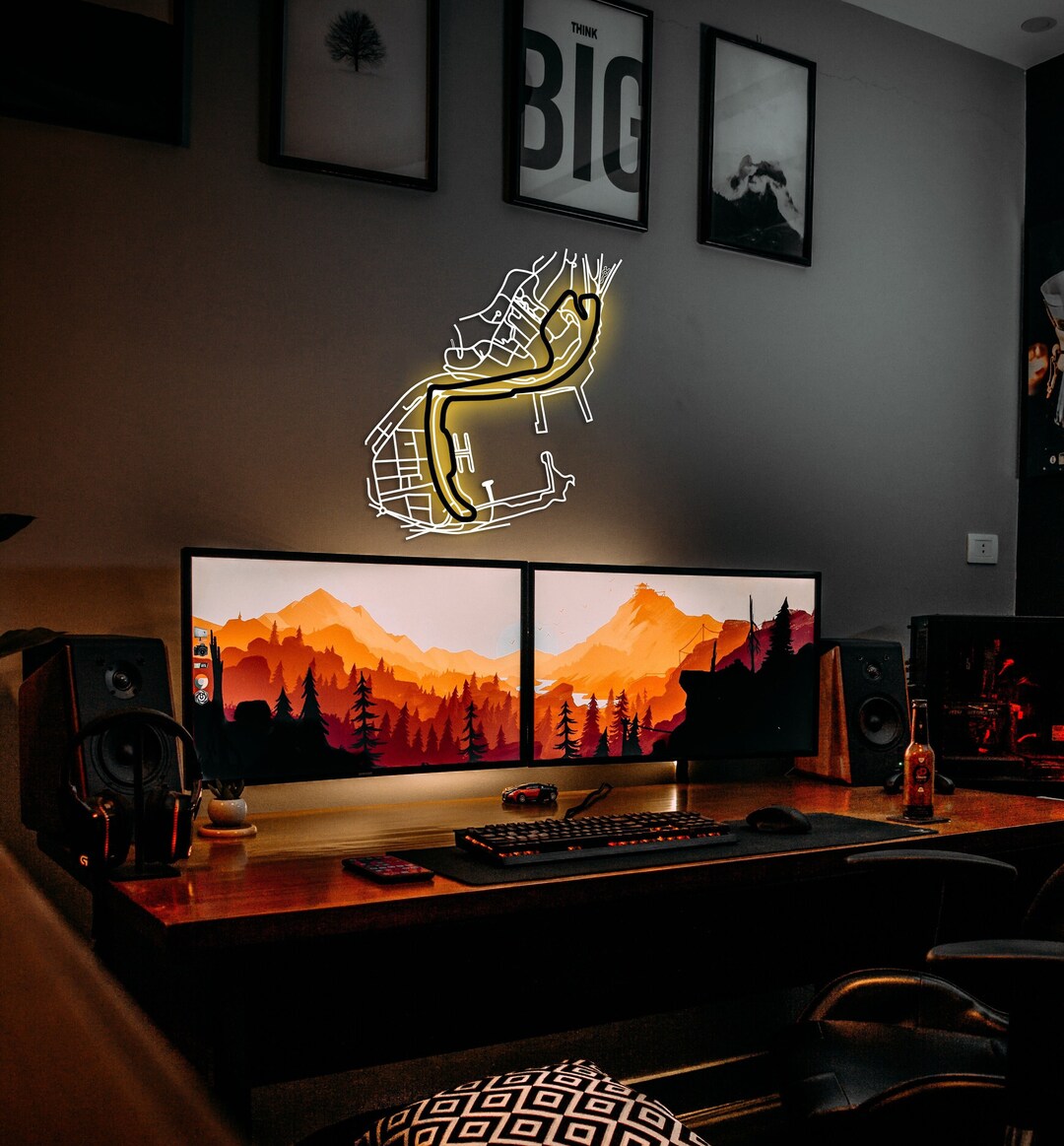 Circuit Metal Wall Art, Formula 1 Wall Decor, Metal Racetrack, Neon ...