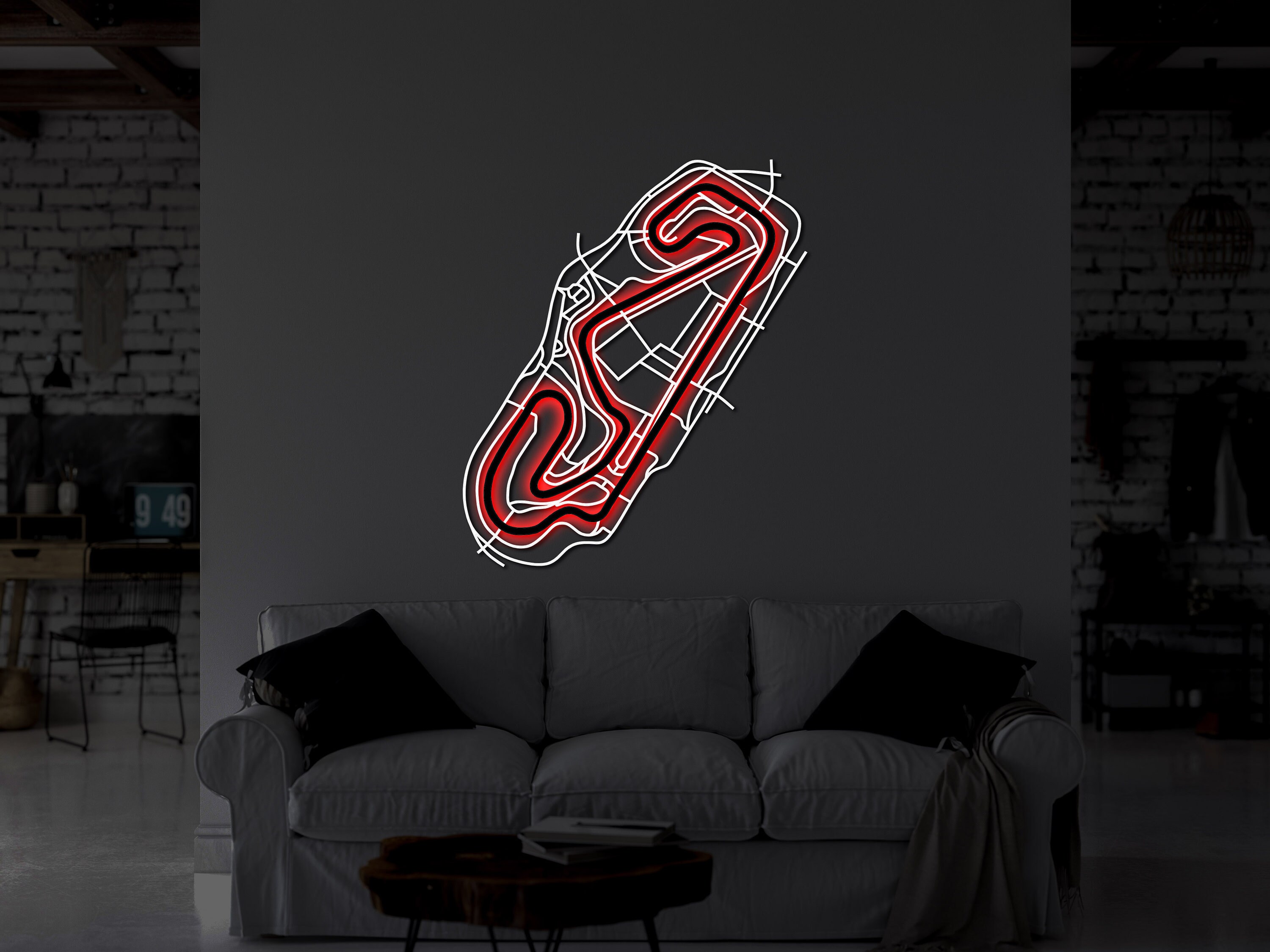 Racetrack Metal Wall Art, Metal Racetrack, Neon Wall Decor, Car Guy ...