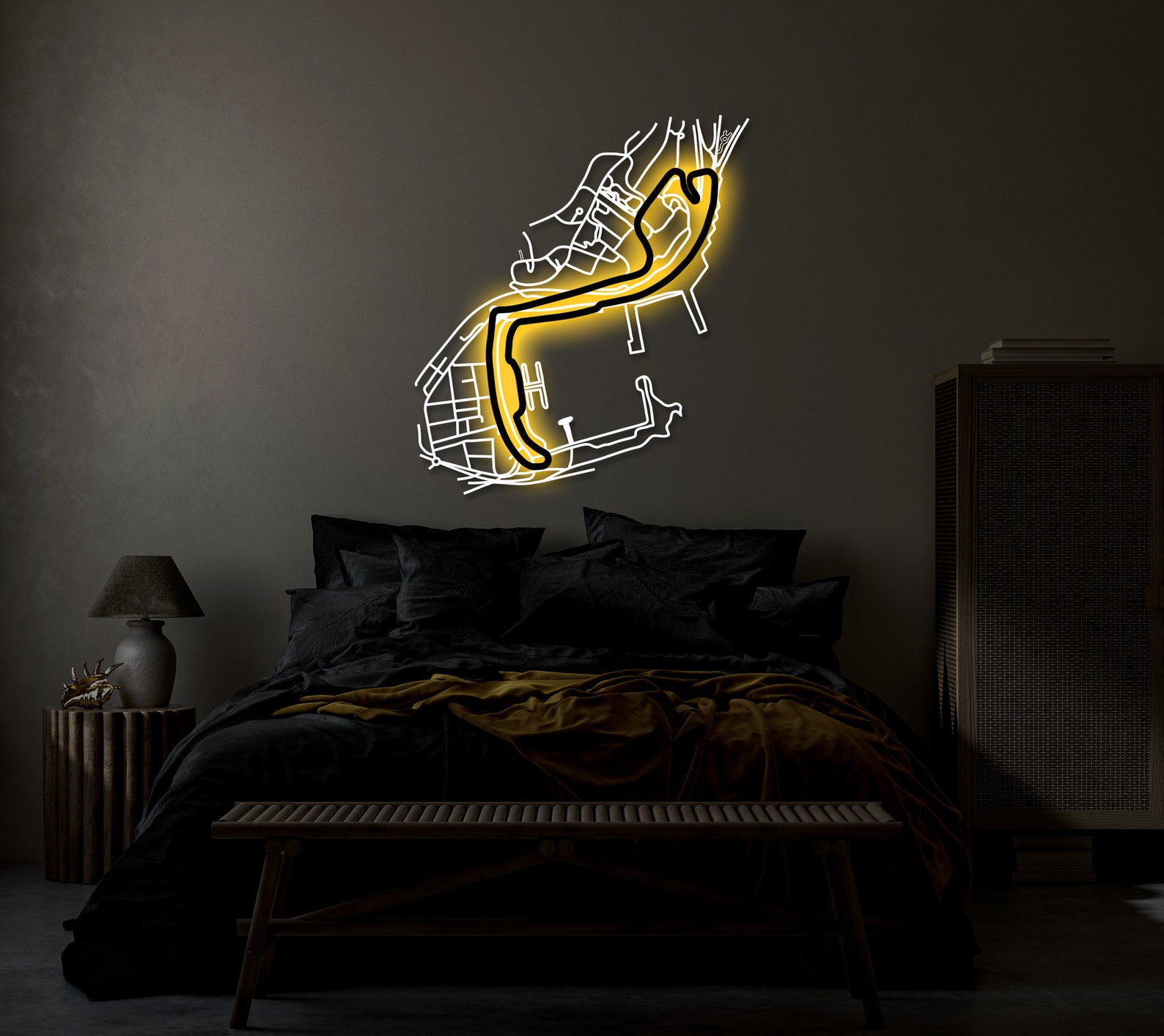 Circuit Metal Wall Art, Formula 1 Wall Decor, Metal Racetrack, Neon ...