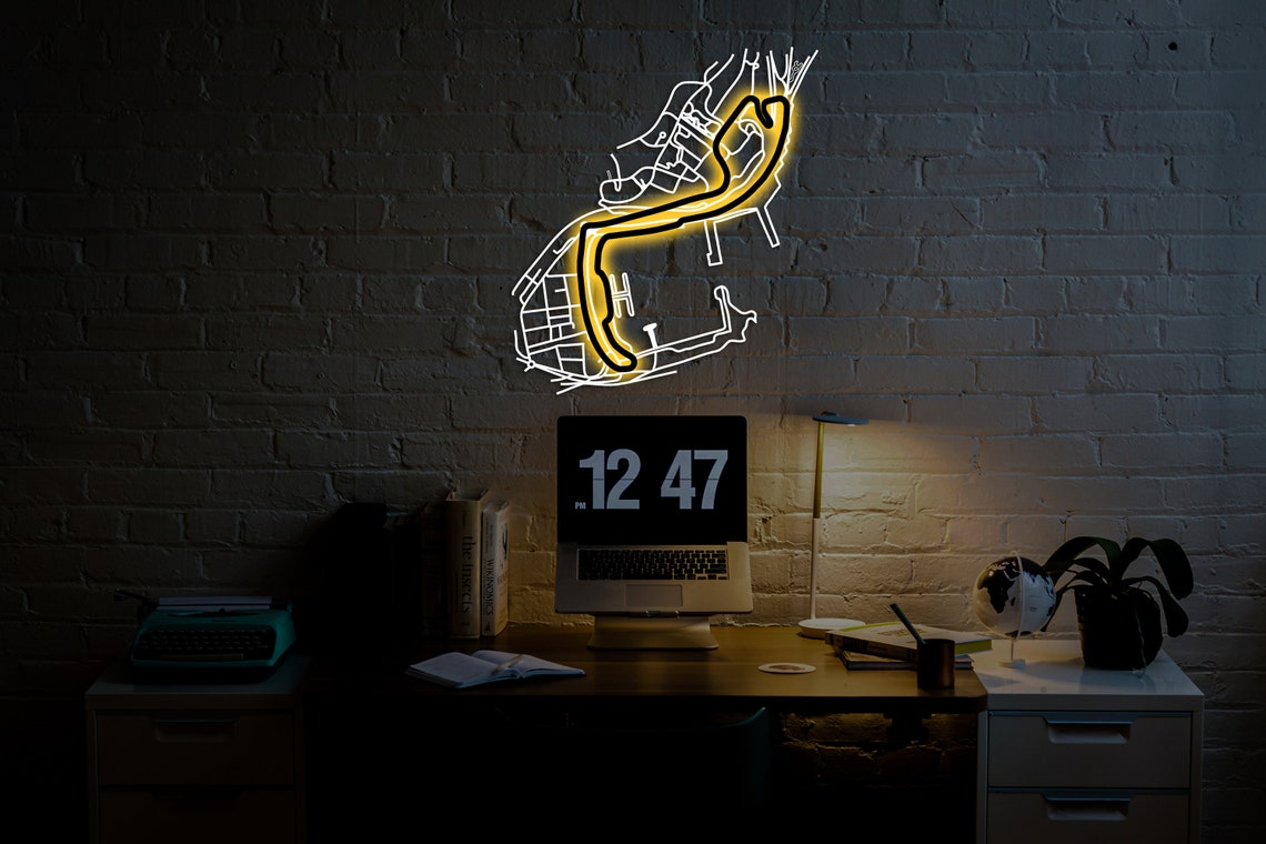 Circuit Metal Wall Art, Formula 1 Wall Decor, Metal Racetrack, Neon ...