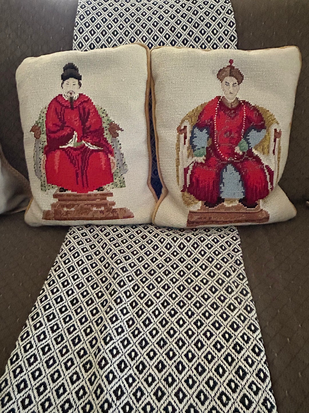 Vintage Needlepoint Chinese Emperor Pillows Hand Stitched Set of 2 ...