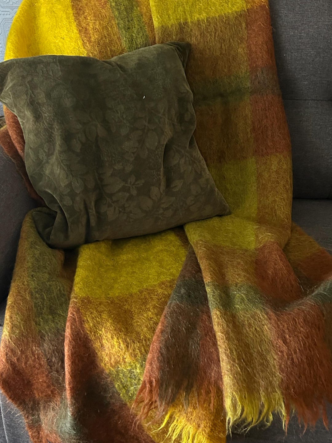 Vintage Royal Scot Plaid Blanket Mohair Wool Rust Green Straw Samuel ...