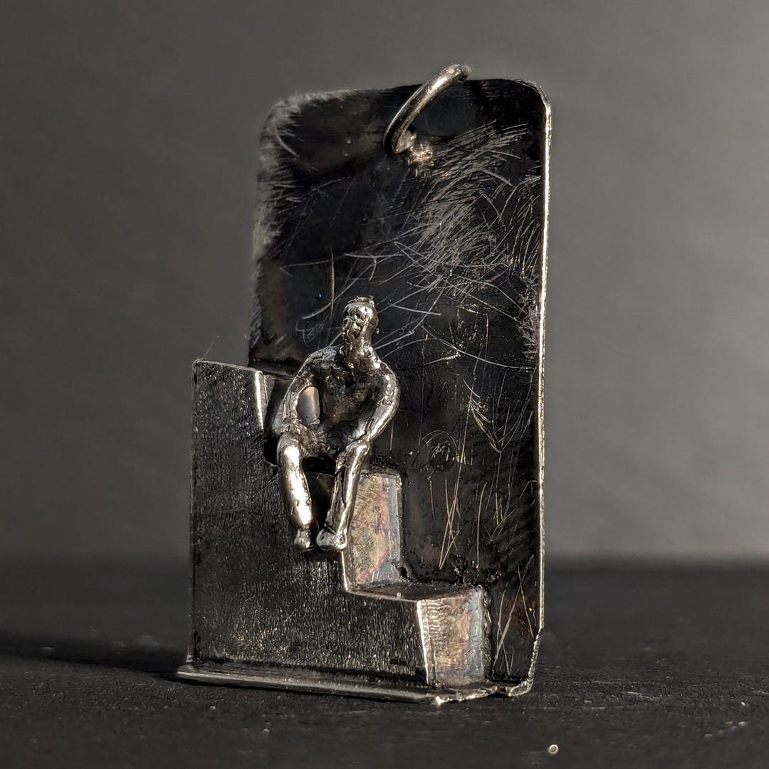 Handcrafted Silver Pendant – Unique Miniature Sculpture of a Seated ...