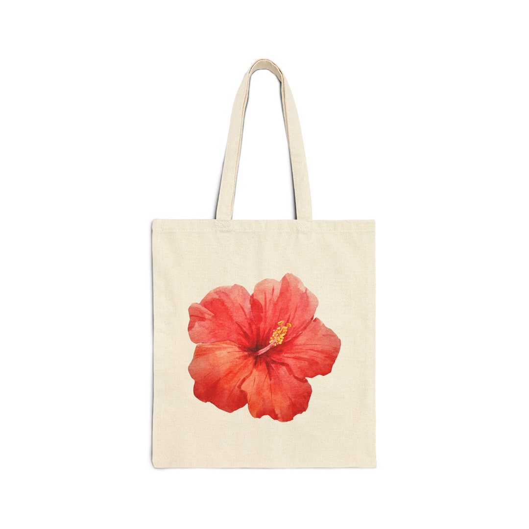 Red Hibiscus Flower Aesthetic Cotton Canvas Tote Bag | 15" X 16" Tote ...