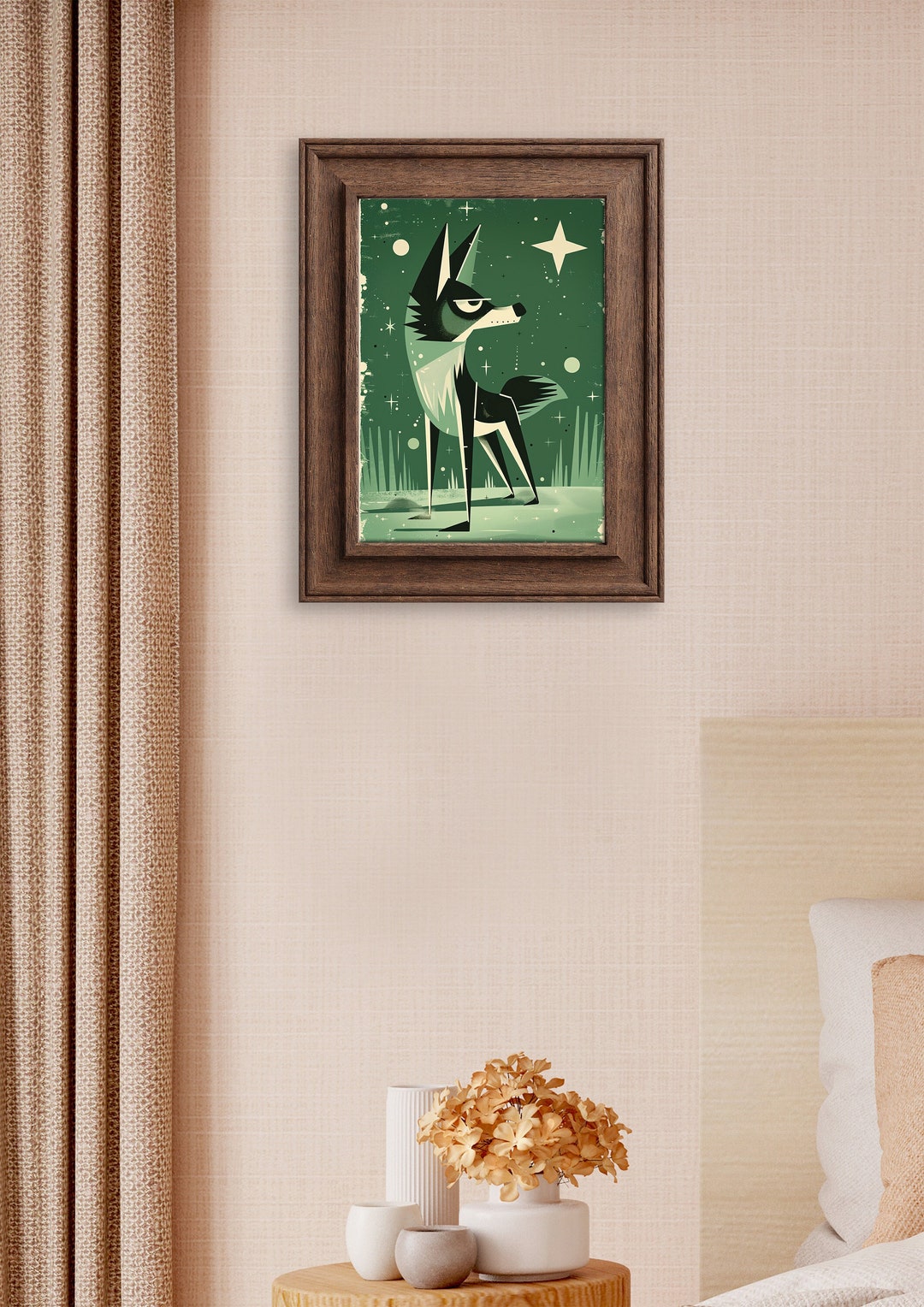 Retro Cosmic Coyote Print, Mid-century Modern Coyote, Vintage Animal ...