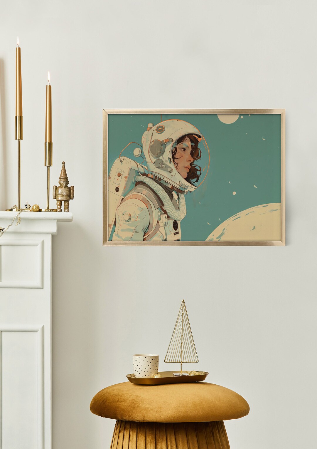Retro Futuristic Astronaut Portrait, Vintage Space Explorer Digital Art ...