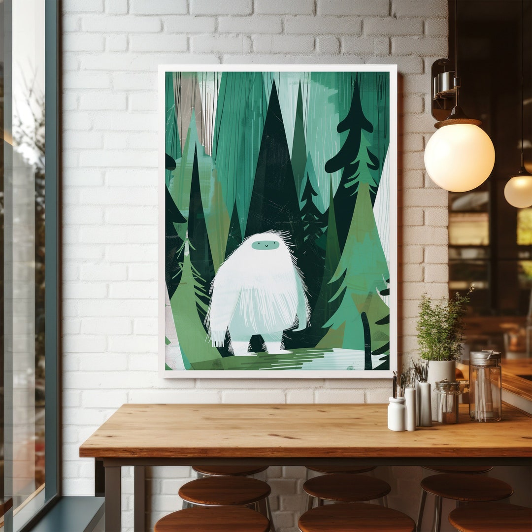 Retro-inspired Yeti Art: Vintage-style Yeti Illustration in Green ...