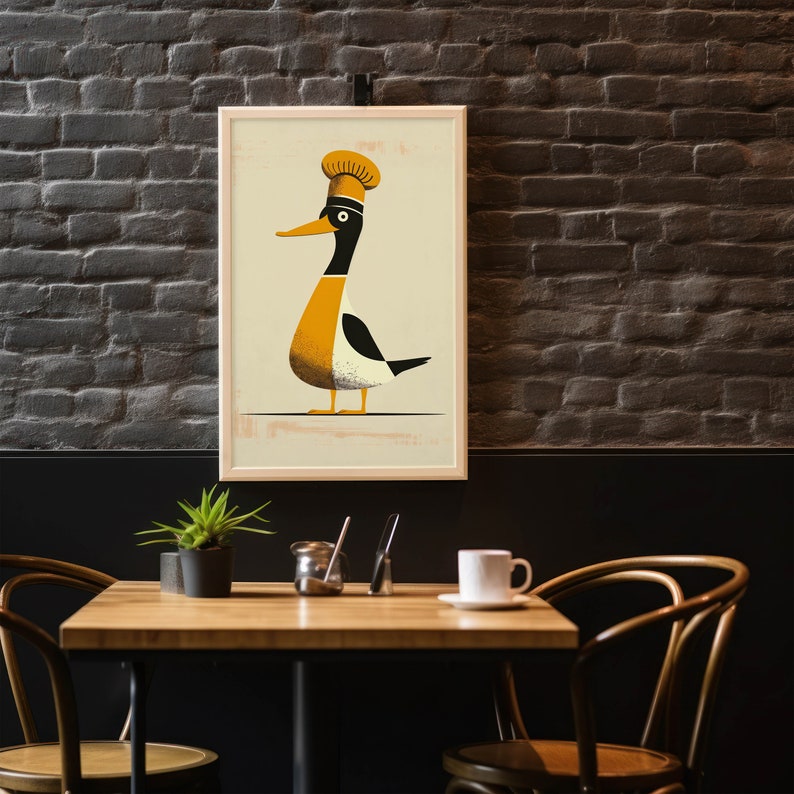 Retro Chef Duck: Vintage Kitchen Art Print Whimsical Duck in Chef's Hat ...