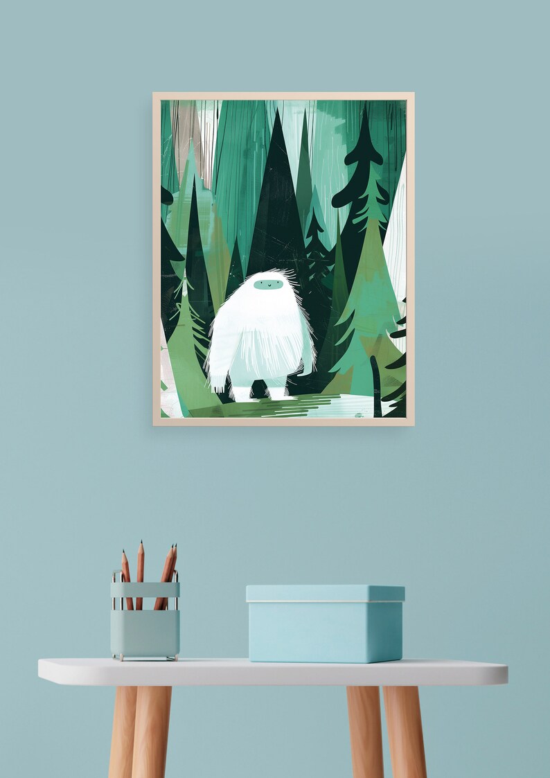 Retro-inspired Yeti Art: Vintage-style Yeti Illustration in Green ...