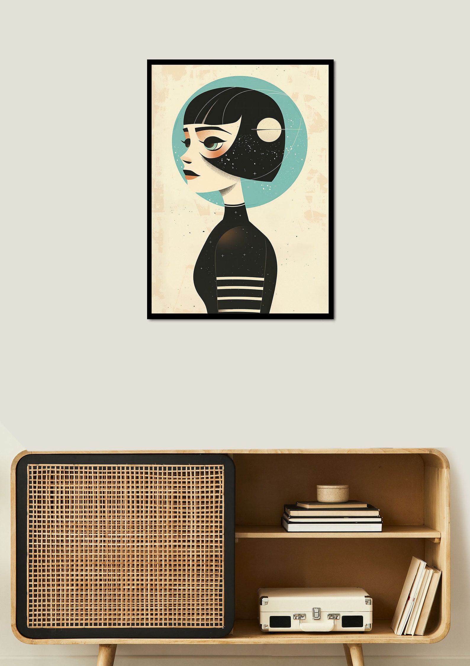 Retro Cosmic Girl Art Print - Vintage Space Girl Illustration - Mid ...