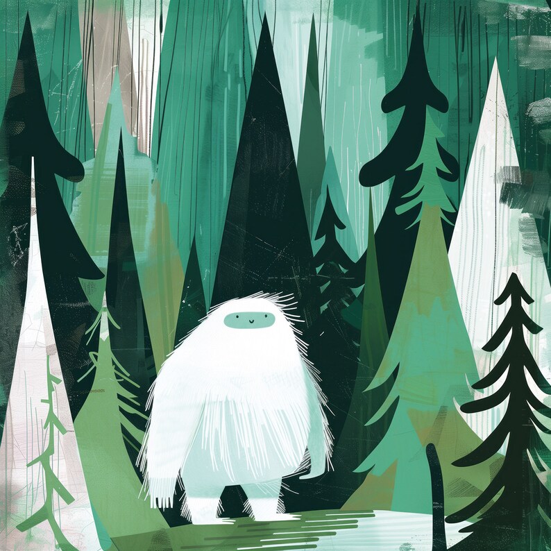 Retro-inspired Yeti Art: Vintage-style Yeti Illustration in Green ...
