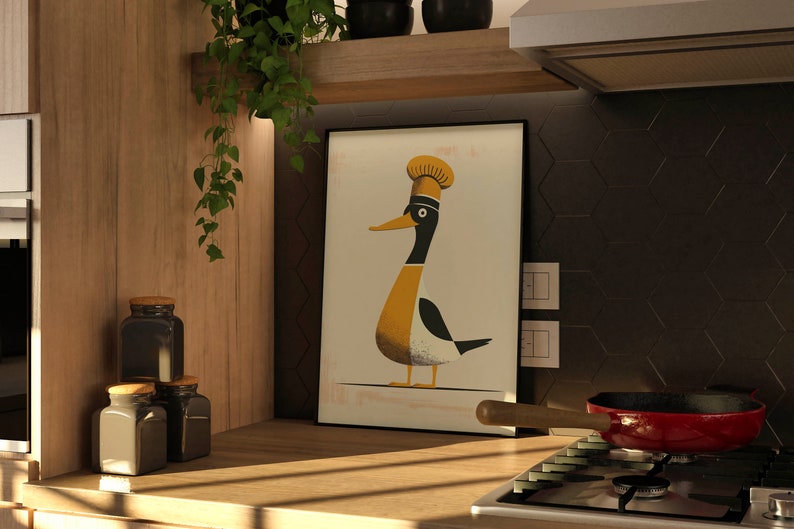 Retro Chef Duck: Vintage Kitchen Art Print Whimsical Duck in Chef's Hat ...
