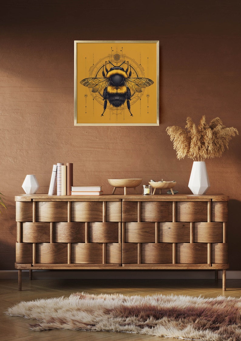 Retrofuturistic Bumblebee Art Print, Geometric Bumblebee Digital ...