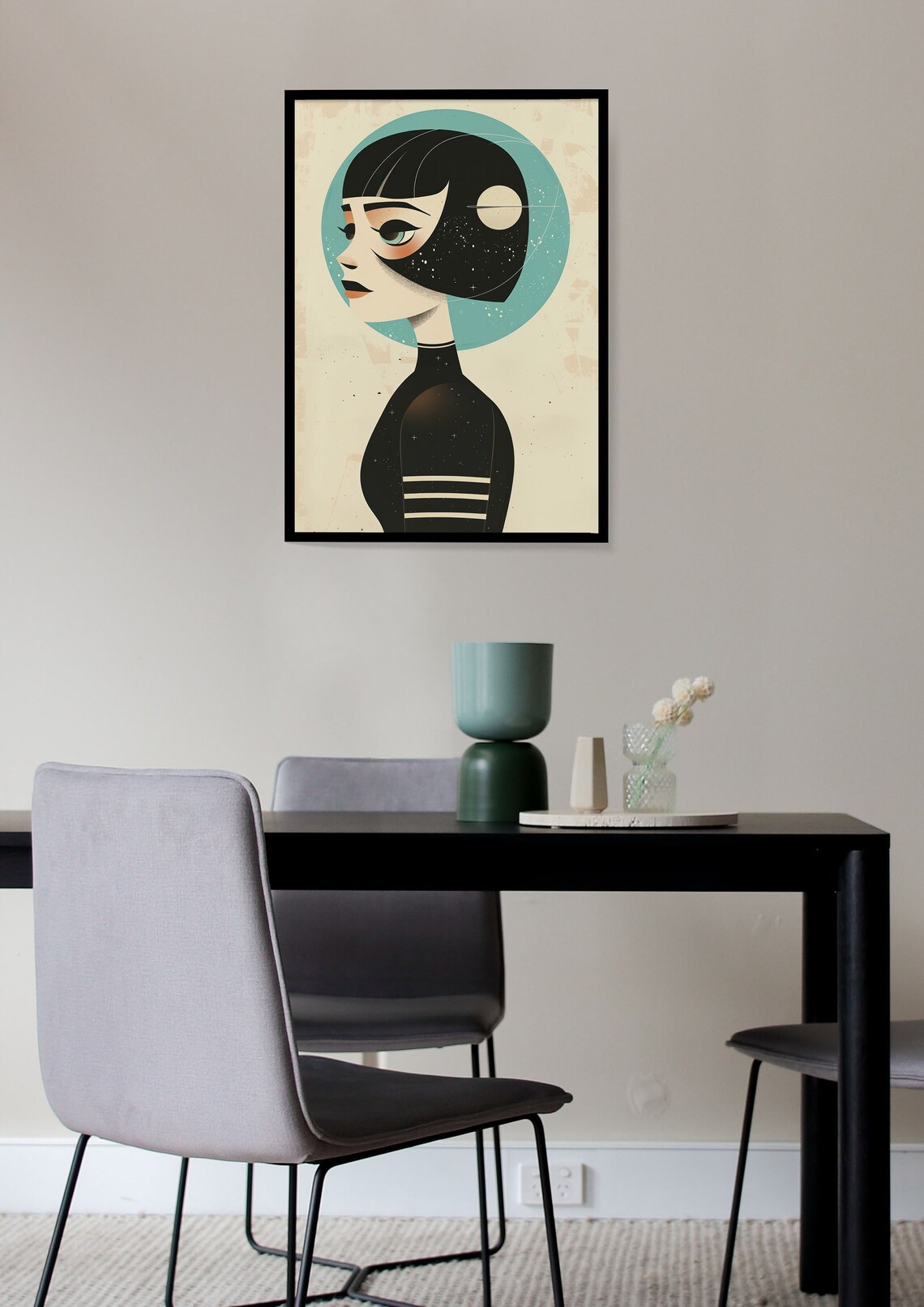 Retro Cosmic Girl Art Print - Vintage Space Girl Illustration - Mid ...