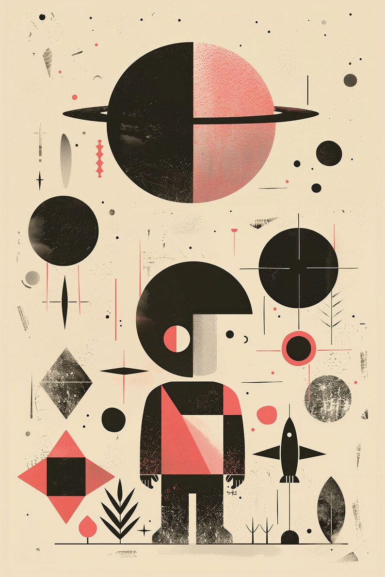 Retro Space Boy Print - Mid-century Modern Kid Astronaut and Planets ...