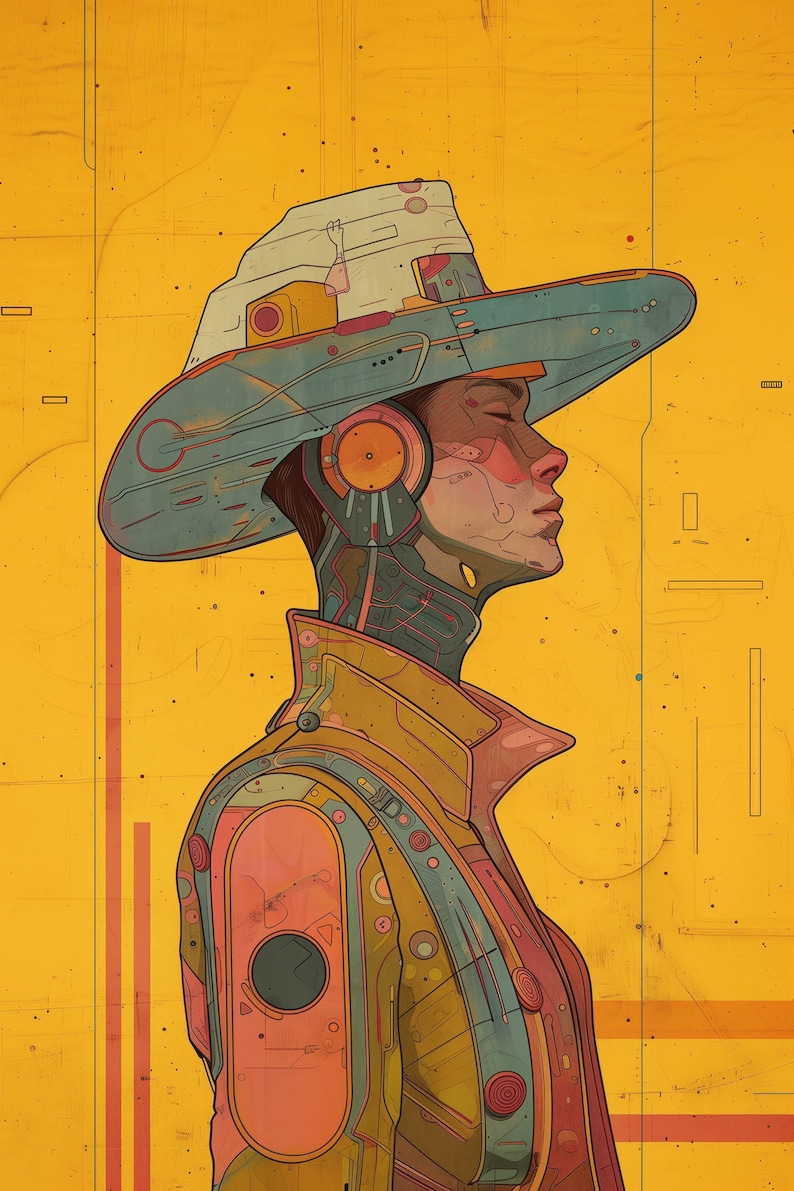 Retro-futuristic Cowboy: Cybernetic Cowboy Retro Sci-fi Digital Art ...