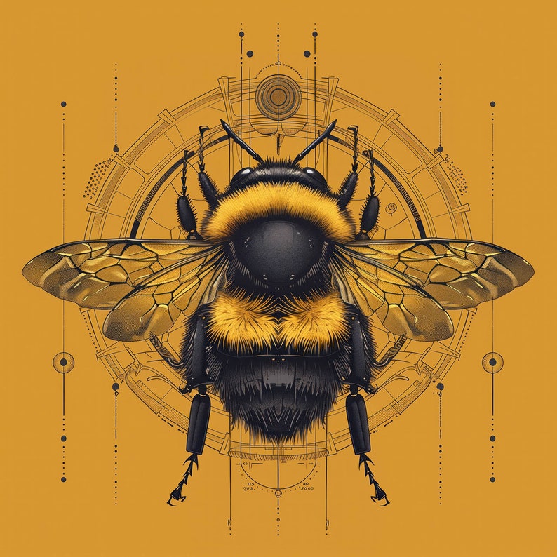 Retrofuturistic Bumblebee Art Print, Geometric Bumblebee Digital ...