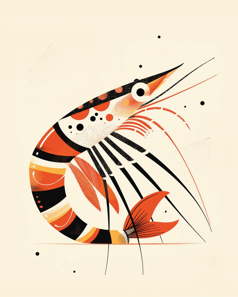 Retro Prawn Print, Vintage Prawn, Seafood Poster Kitchen Art, Cooking ...