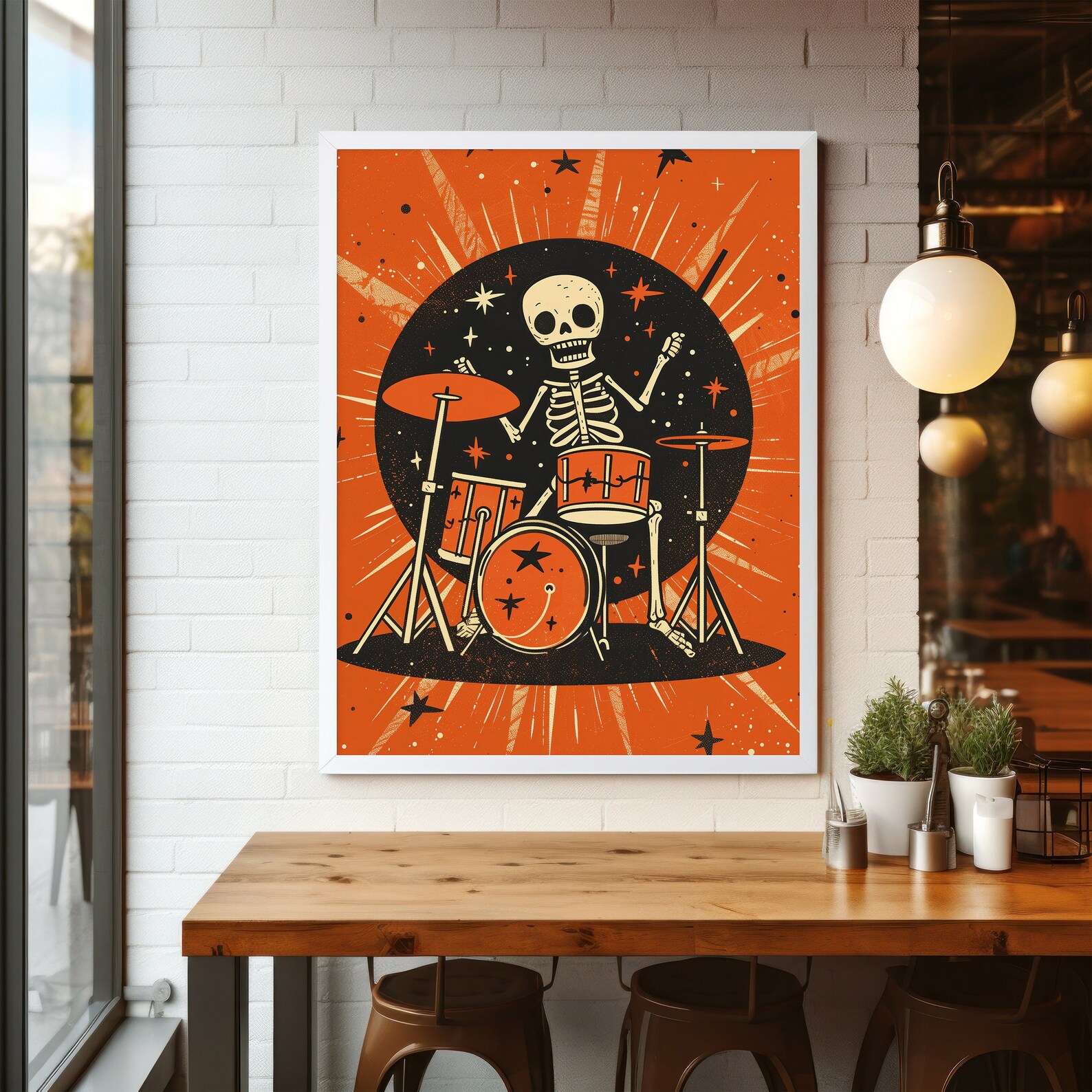 Retro Skeleton Drummer Art Print - Mid-century Modern Music Wall Decor ...