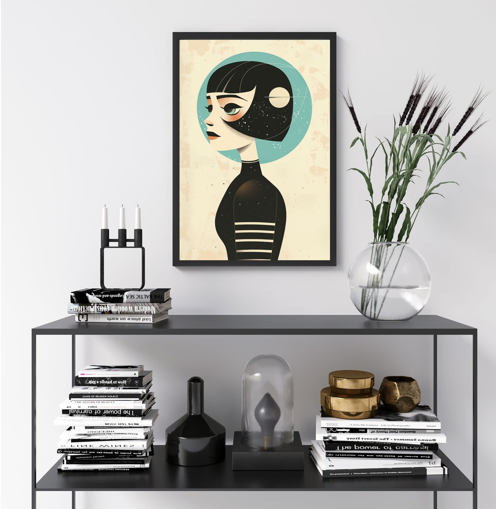 Retro Cosmic Girl Art Print Vintage Space Girl Illustration Mid-century ...